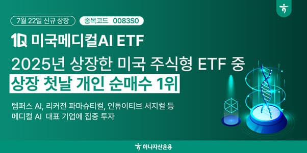 하나자산운용, '1Q 미국메디컬AI' ETF 상장 첫날 개인 순매수 34억 원 달성